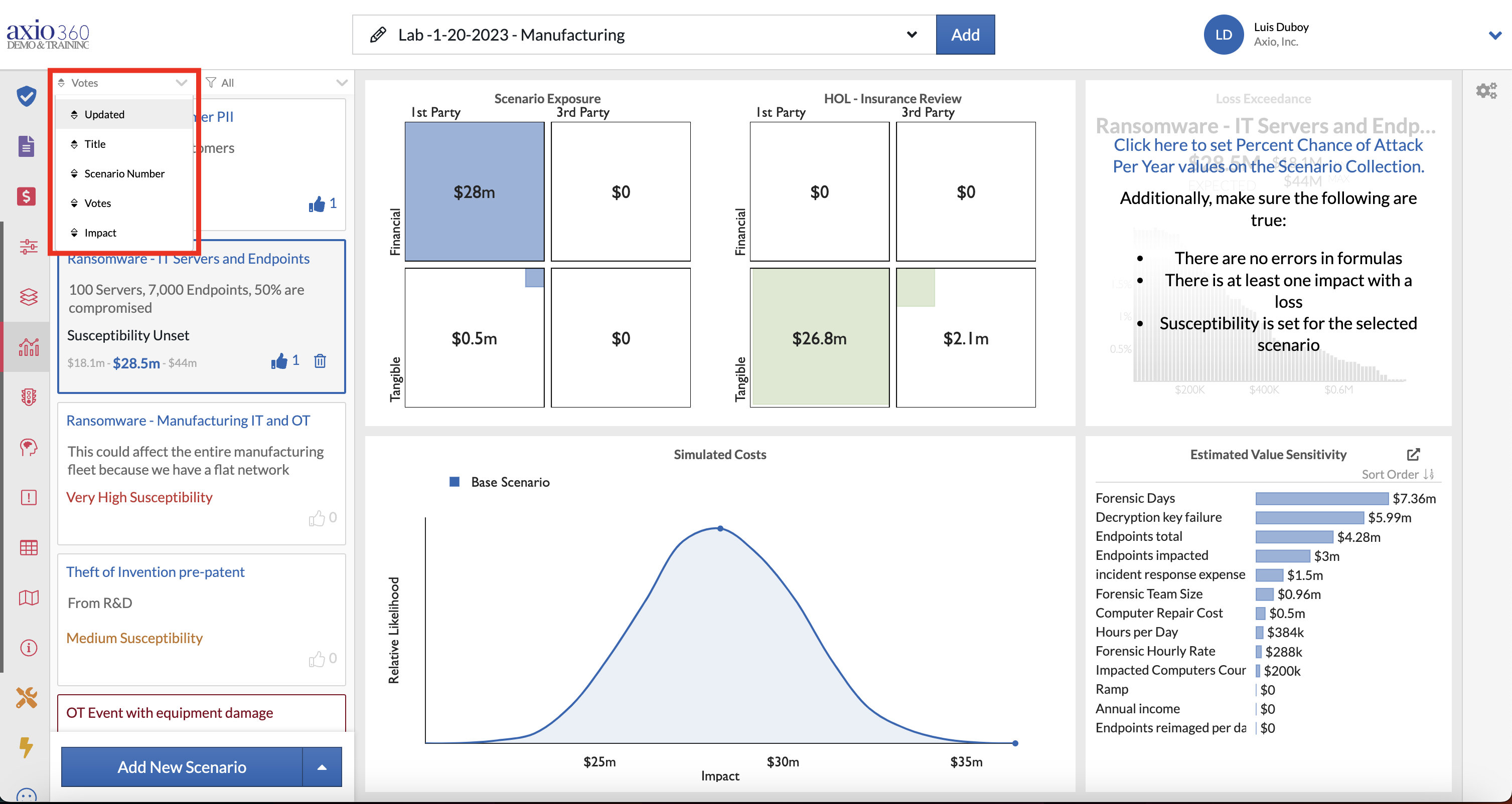 How to Vote for Scenarios and View Scenarios by Vote Count – Axio